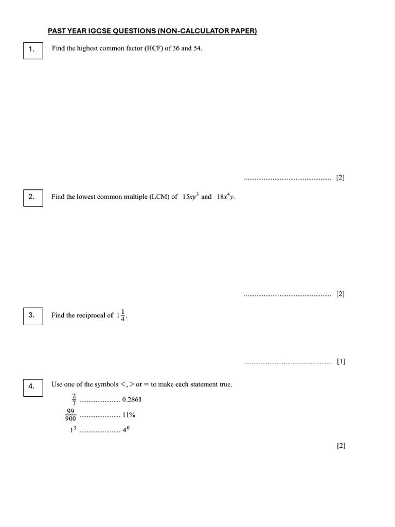Past Year Igcse Questions - Chapter 1 To 3 | PDF
