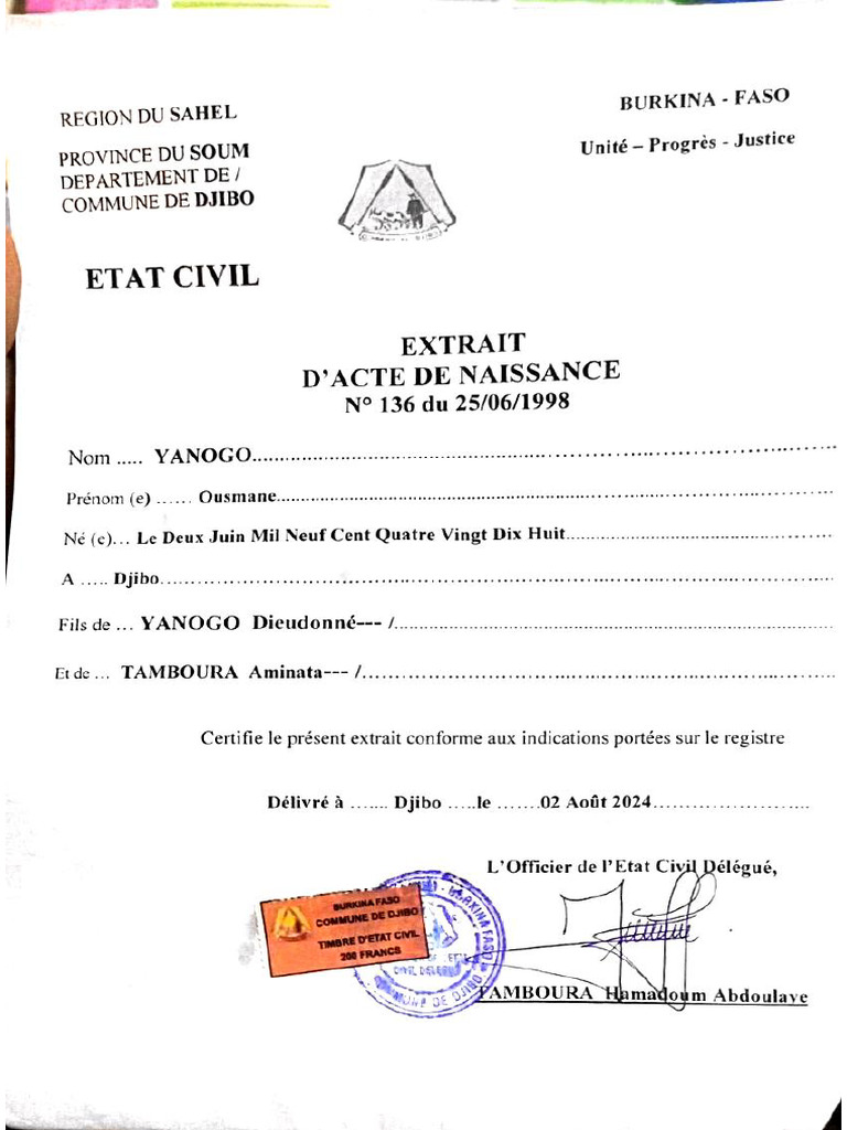 PDF Scanner Extrait Naissance | PDF