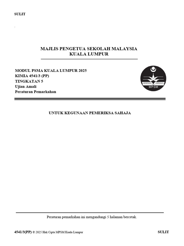 Kl2025 PPC SPM PP Kimia Kertas 3 | PDF | Sodium | Atoms