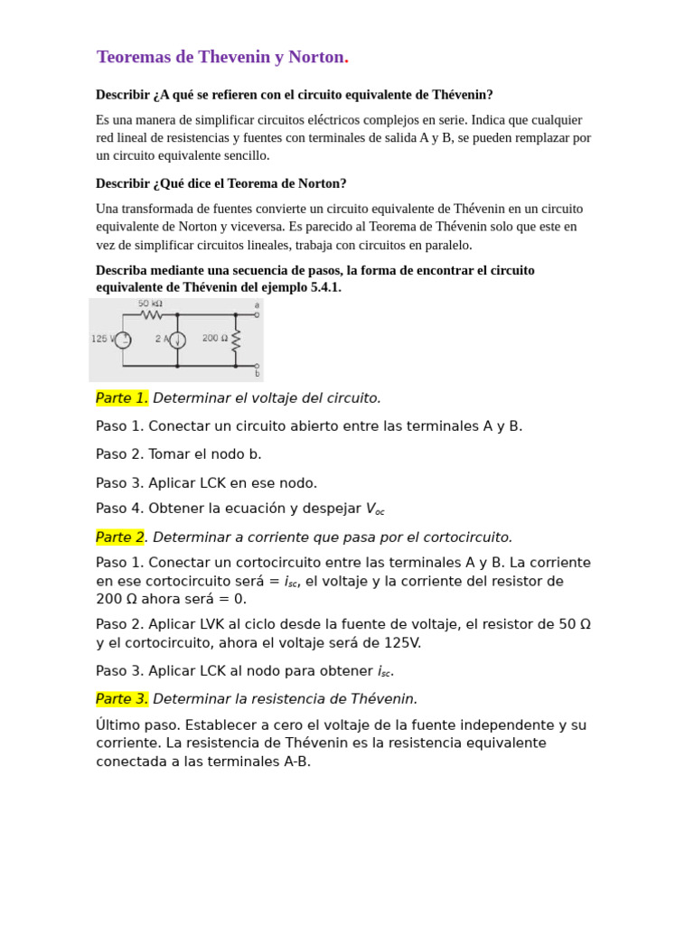 Teoremas de Thévenin y Norton Explicados | PDF | Red eléctrica ...