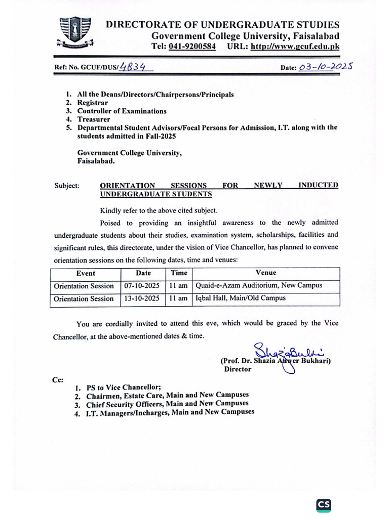 Circular Letter For Orientation Session | PDF