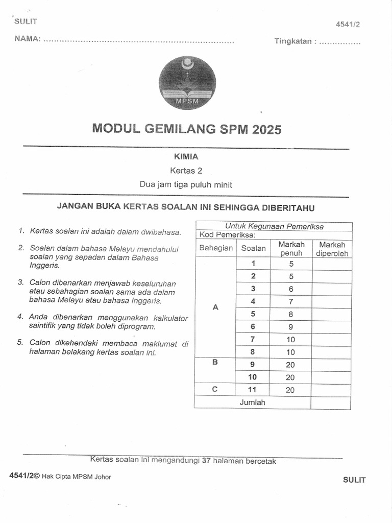 Modul Gemilang Kimia k2 2025 | PDF