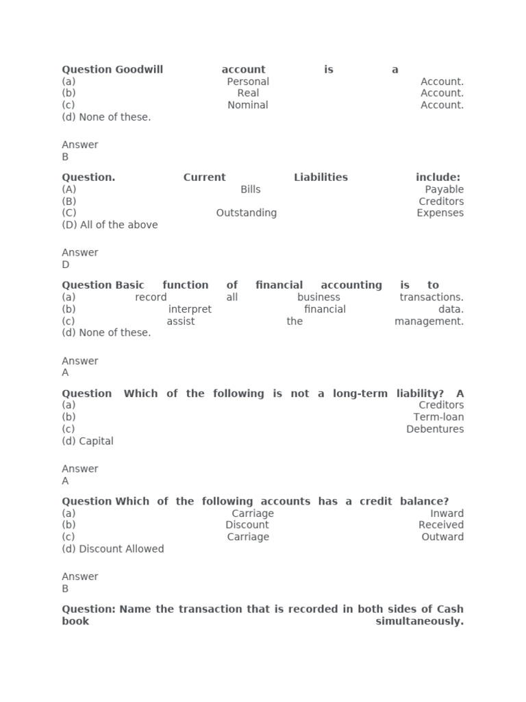 (Sem) Accounts Class 11th Mcqs For Pre-Final Exam-2021 | PDF | Debits ...