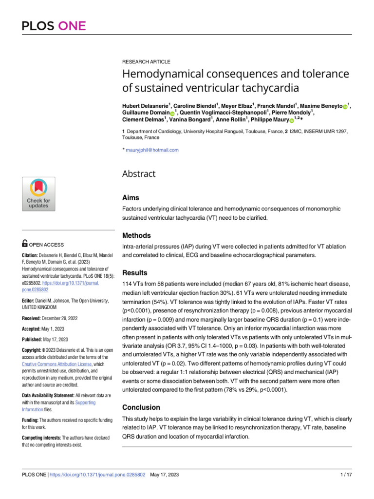 Hemodynamical Consequences and Tolerance of Sustained Ventricular ...