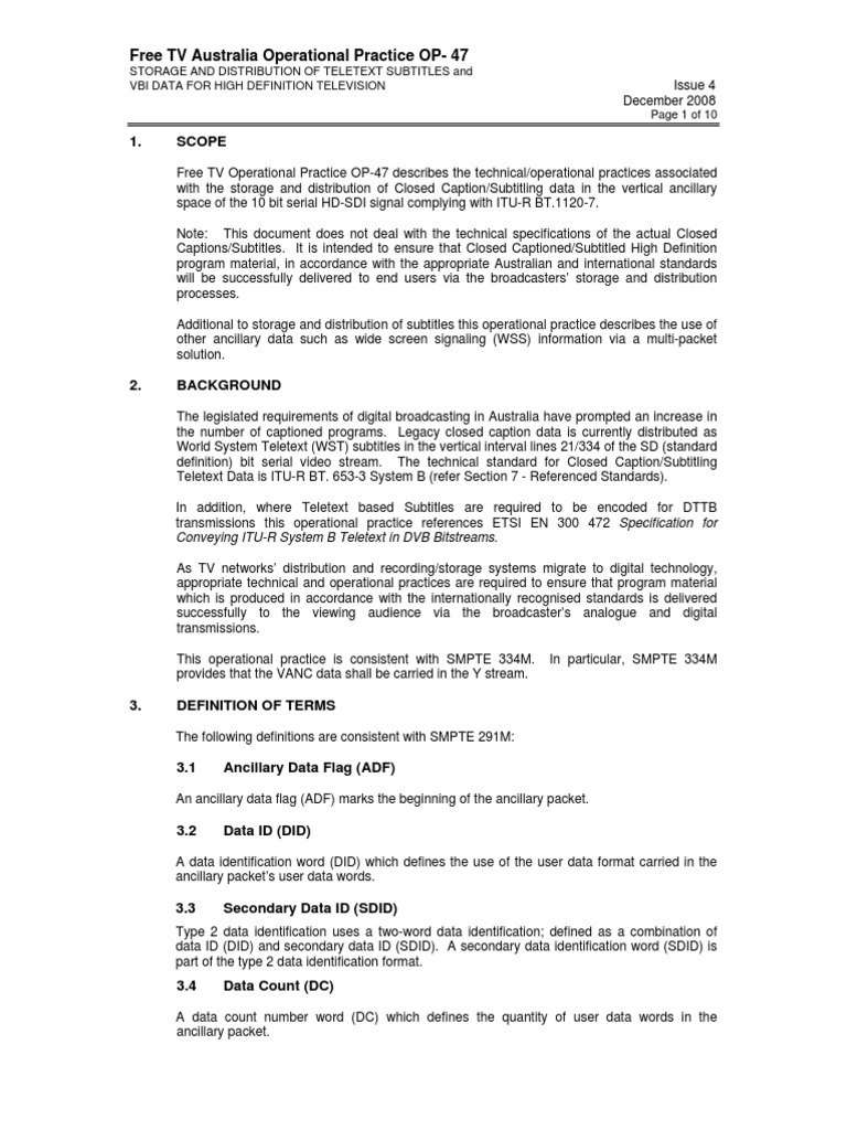OP 47 Issues 4 - Storage and Distribution of Teletext Subtitle and VBI ...