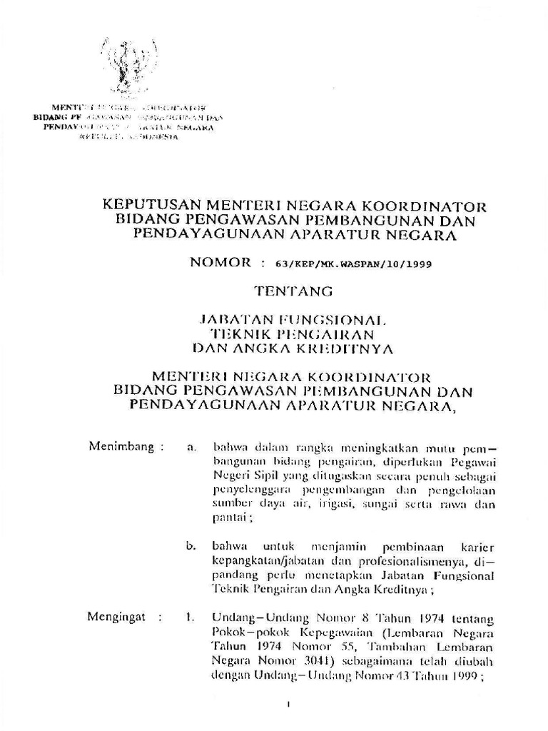 Kepmenkowasbangpan No 63 Tahun 1999 - Jabatan Fungsional Teknik ...