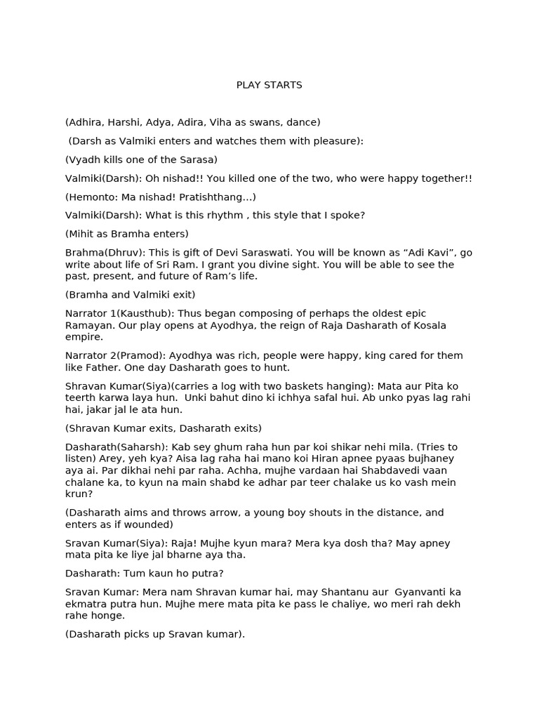 Ramayana Play Script: Ayodhya's Tale | PDF | Ramayana | Rama