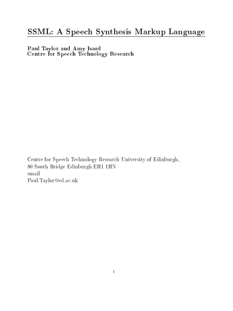SSML A Speech Synthesis Markup Language | PDF | Markup Language ...
