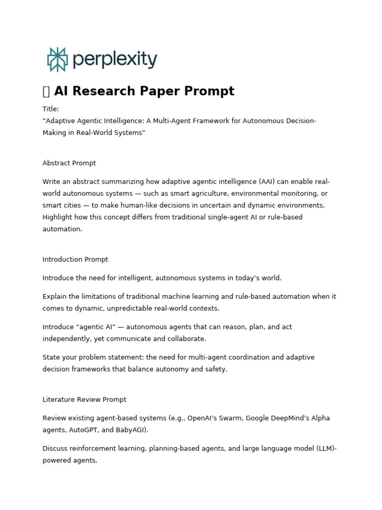 ? AI Research Paper Prompt - Title - "Adaptive Agent | PDF | Artificial ...