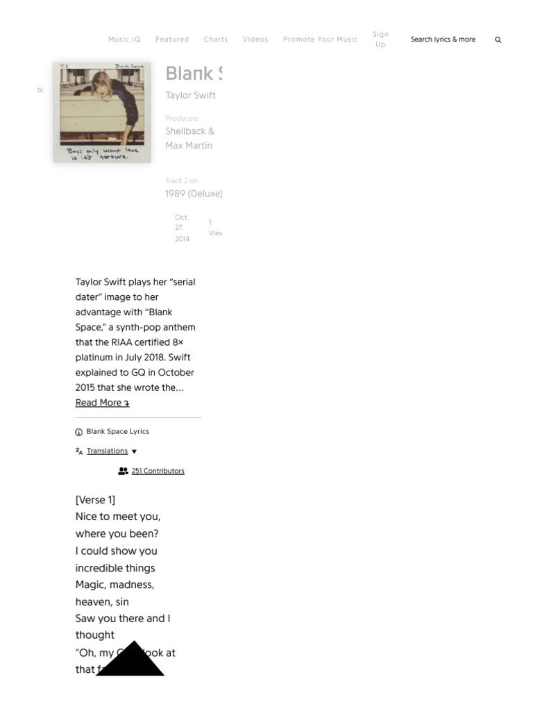 Taylor Swift - Blank Space Lyrics - Genius Lyrics | PDF | Recorded ...