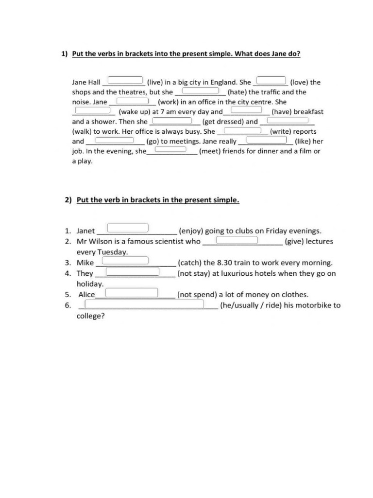 Presente Simple Practica | PDF