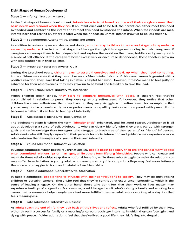 Eight Stages of Human Development | PDF | Adolescence | Friendship