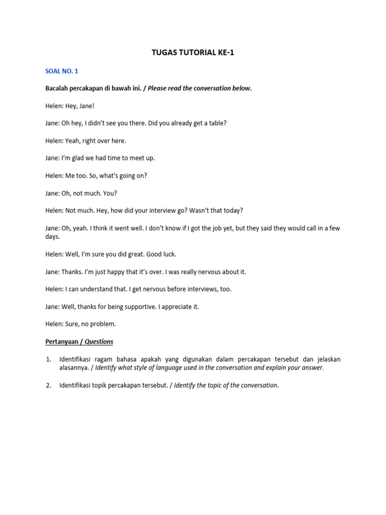 Tugas Tutorial Ke-1 | PDF | Human Communication