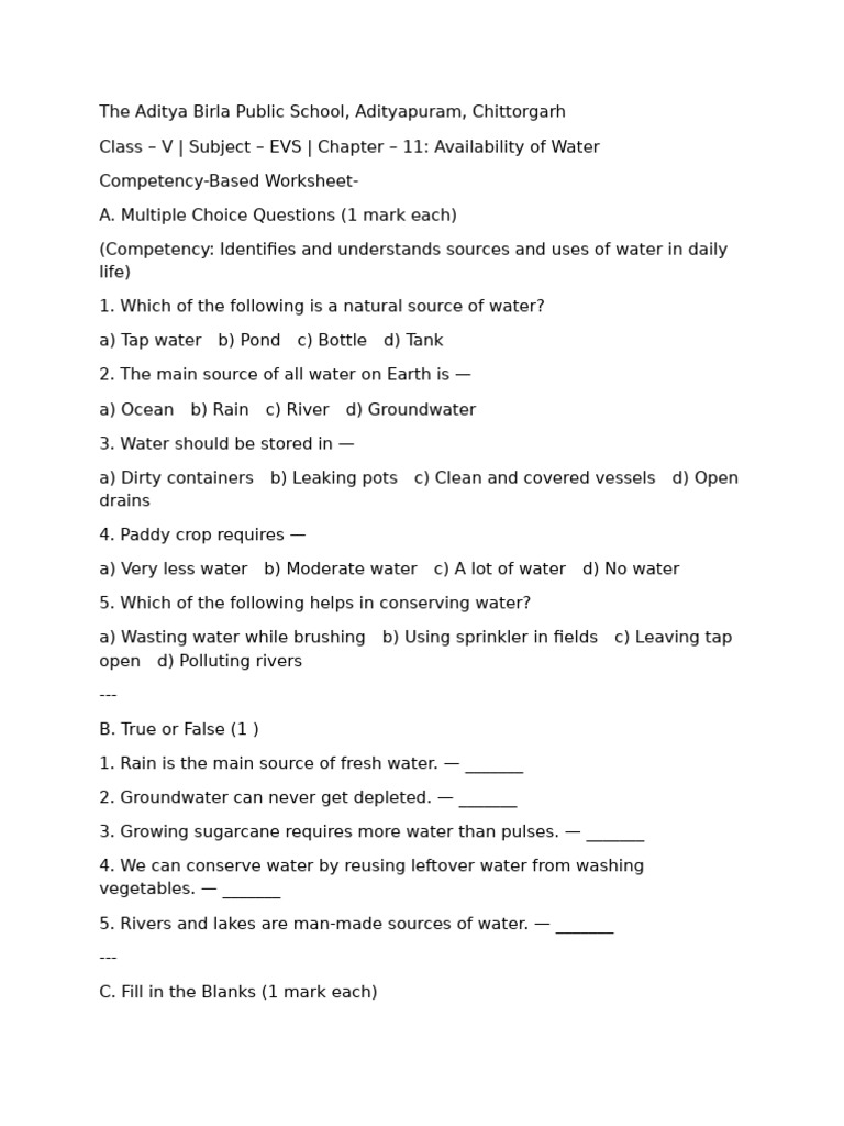 Availability of Water Worksheet | PDF | Water | Irrigation
