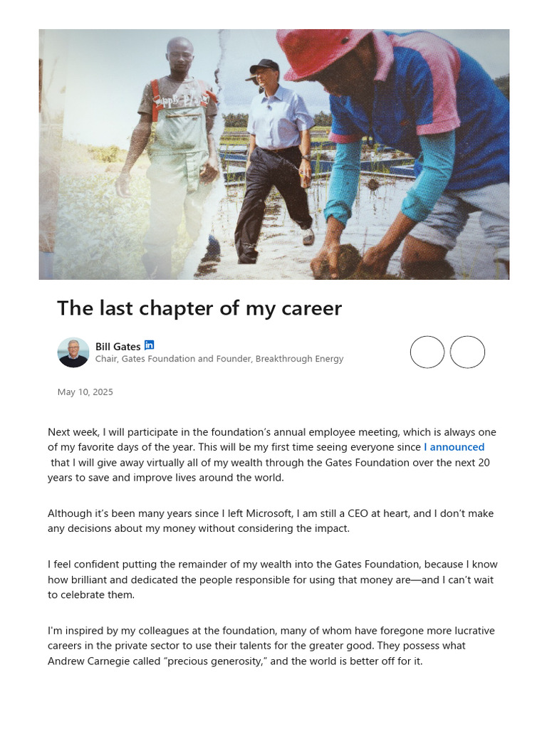 Bill Gates - The Last Chapter of My Career | PDF | Generosity
