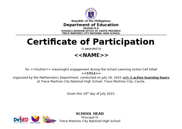 Certificate of Participation SLAC | PDF