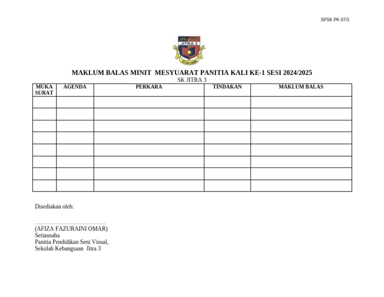 Borang Maklum Balas Minit 1 2024 | PDF