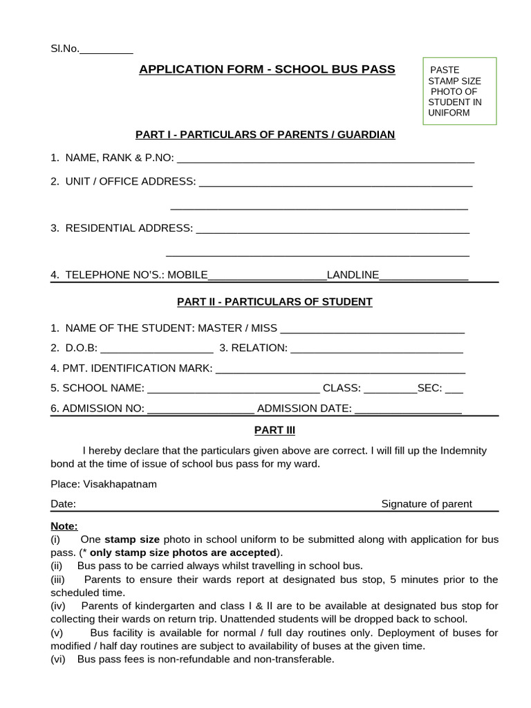 Bus Pass Application & Indemnity Bond | PDF