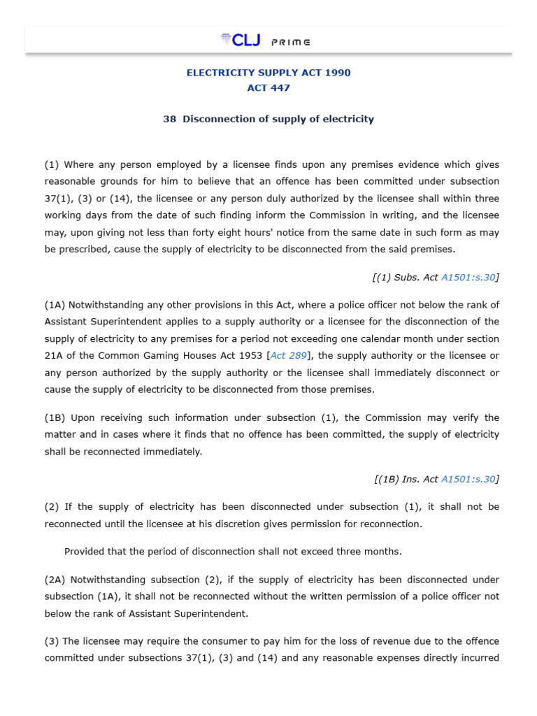 Section 38 of The Electricity Supply Act | PDF | Expense | Justice
