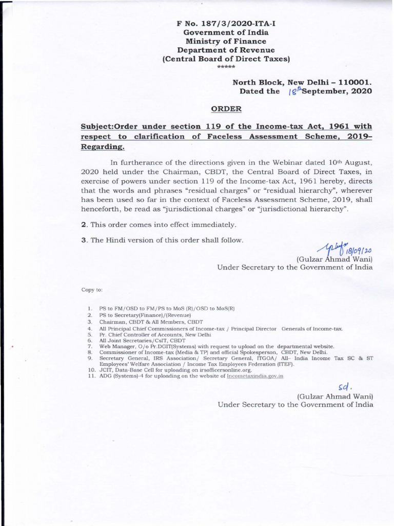 Order Under Section 119 of The IT 1961 With Respect To Clarification of ...