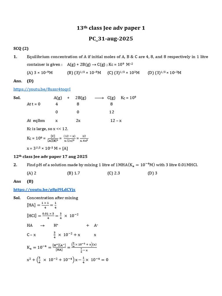 JEE Advanced Chemistry Questions and Solutions | PDF