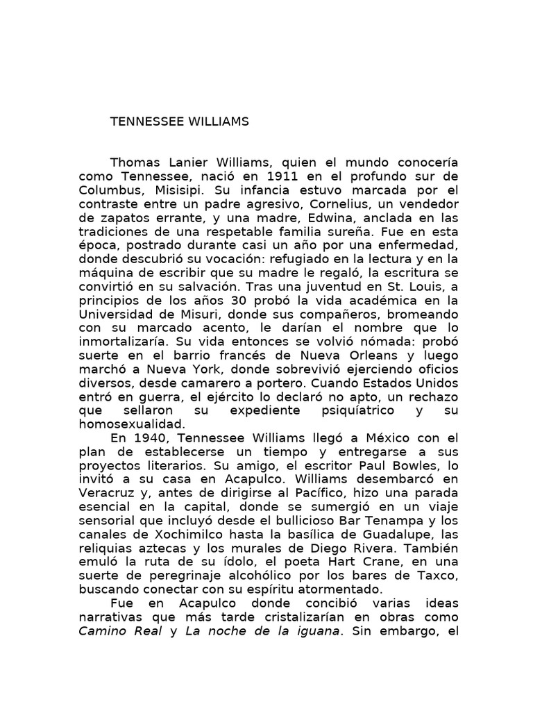 Vida y legado de Tennessee Williams | PDF