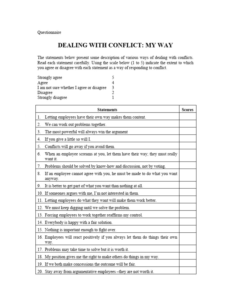 Session 4. Dealing With Conflict - Questionnaire | PDF
