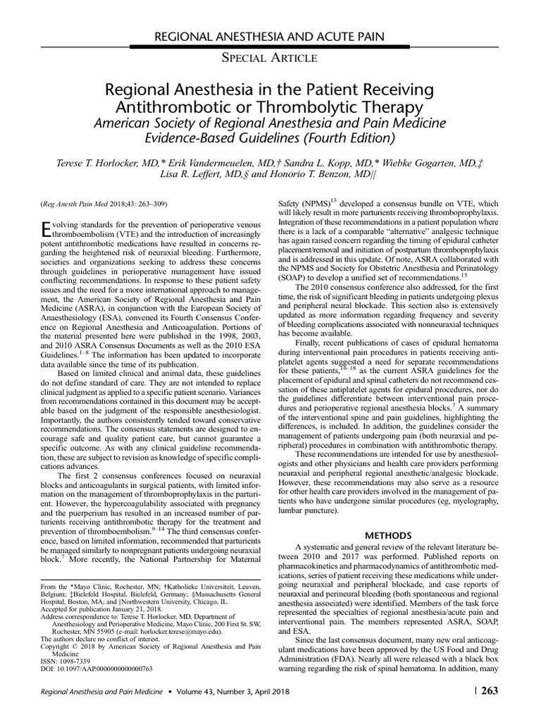Asra Guidelines | PDF | Anesthesia | Thrombosis