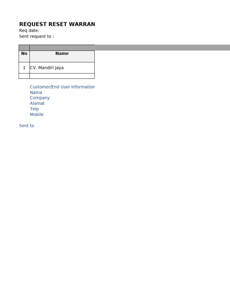 Warranty Reset Request Form | PDF