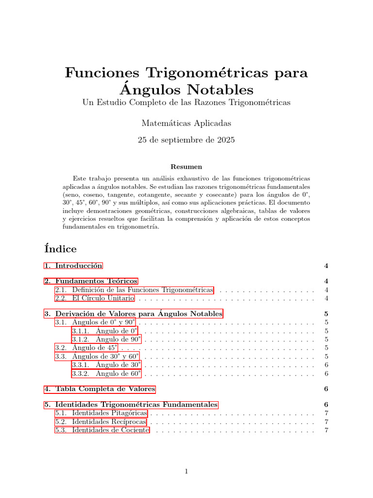Funciones Trigonométricas en Ángulos Notables | PDF | Funciones ...
