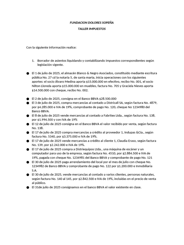 TALLER Impuestos Completos | PDF