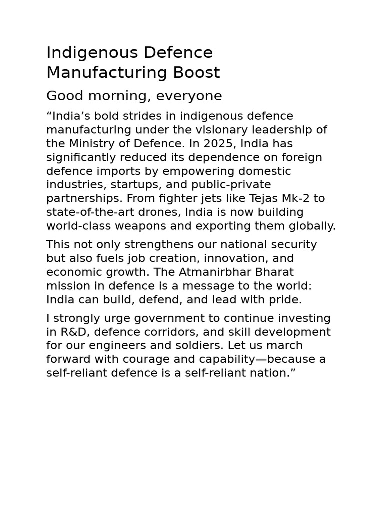 Indigenous Defence Manufacturing Boost | PDF