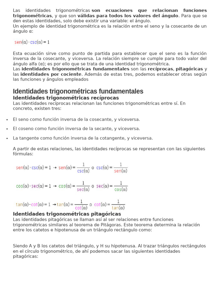 Identidades Trigonométricas Explicadas | PDF