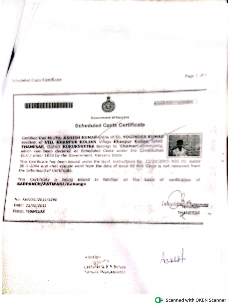 Caste Certificate | PDF