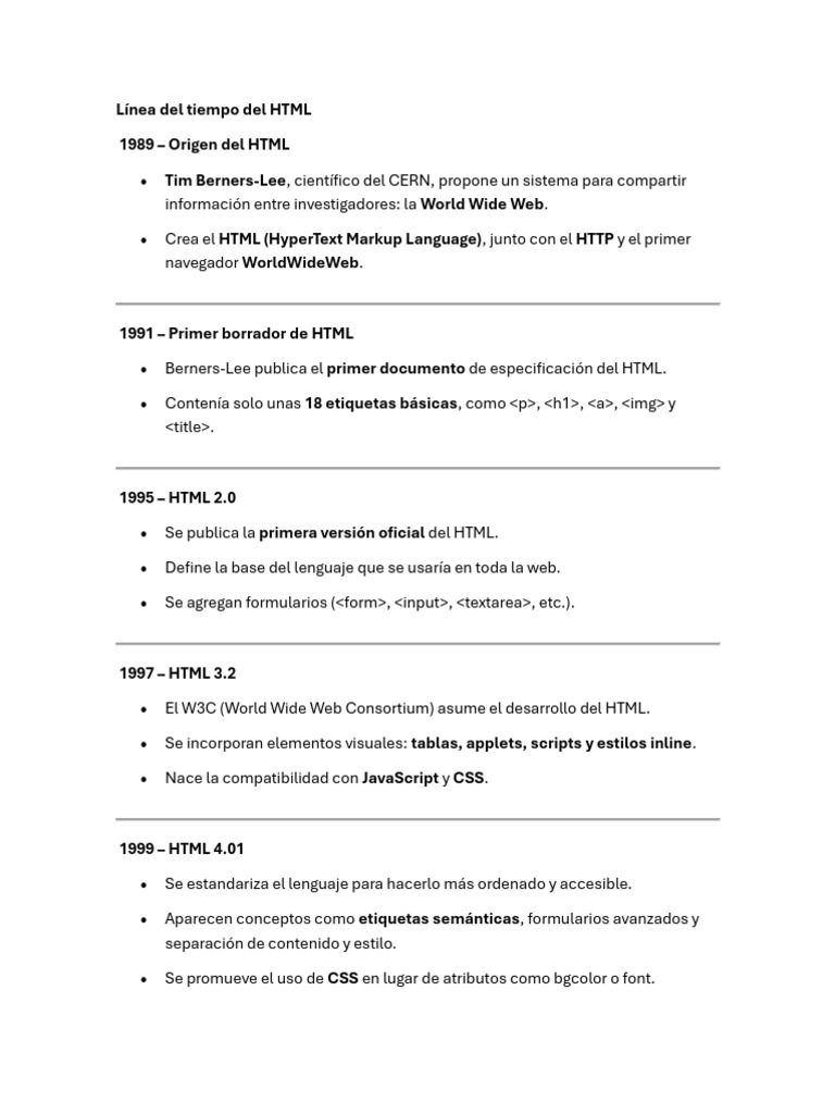 Línea Del Tiempo Del HTML | PDF | HTML | Red mundial
