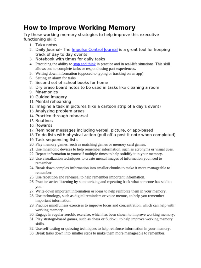 Strategies to Enhance Working Memory | PDF | Memory | Working Memory