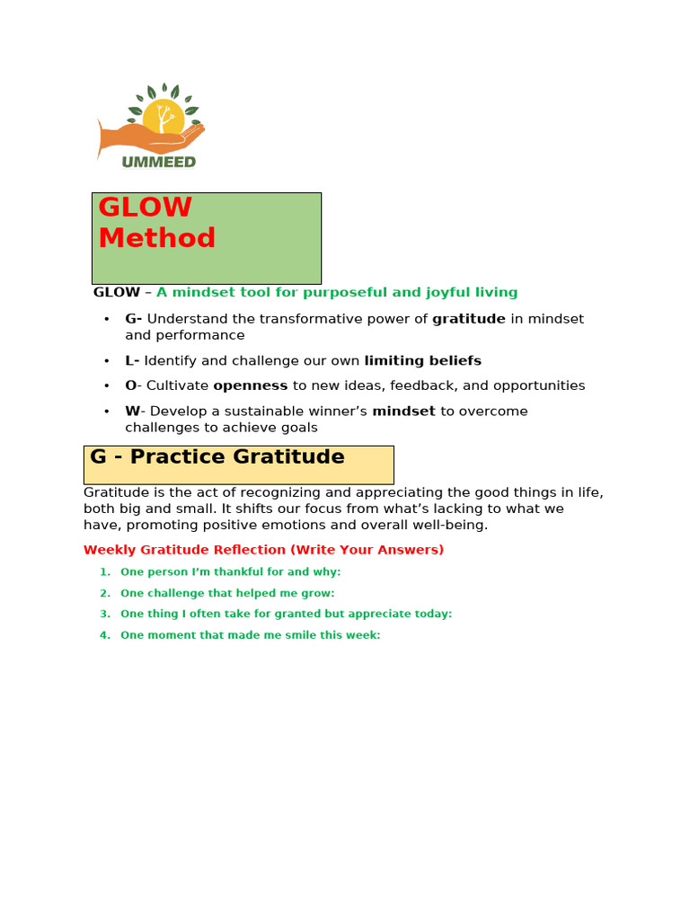 GLOW Method: Mindset for Success | PDF | Mindset | Gratitude
