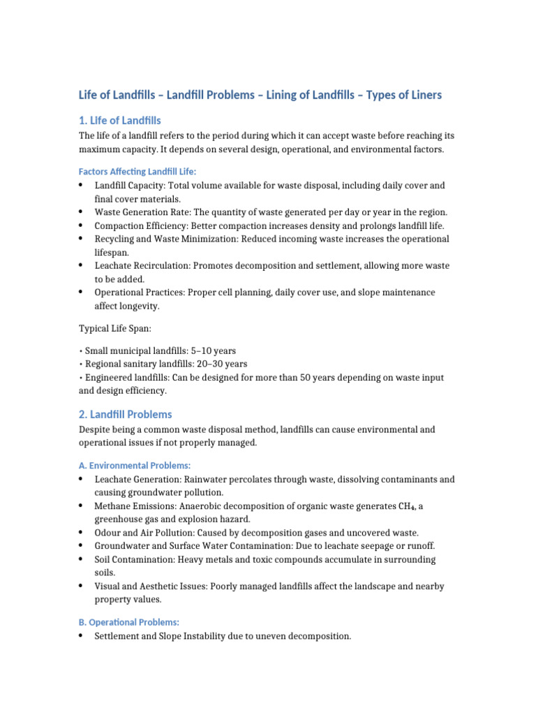 Landfill Life, Problems, and Liner Types | PDF | Landfill | Waste