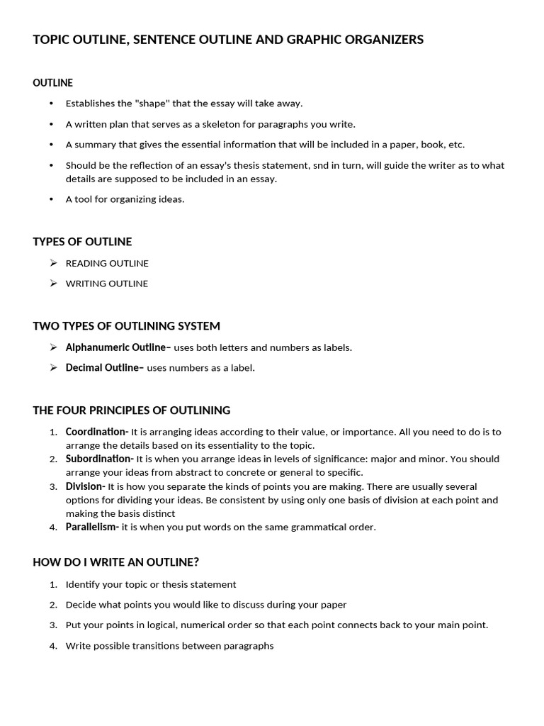 11 Reading and Writing - Topic Outline, Sentence Outline and Graphic ...
