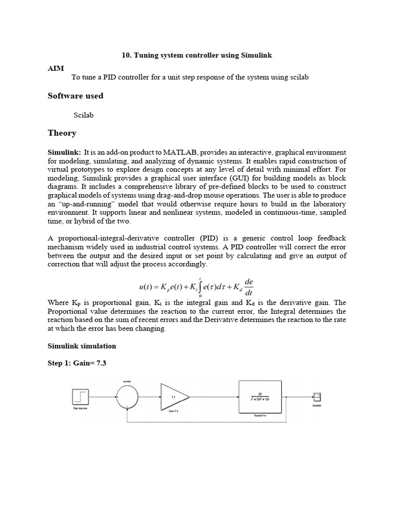 EXP10_ Tuning System Controller Using Simulink | PDF