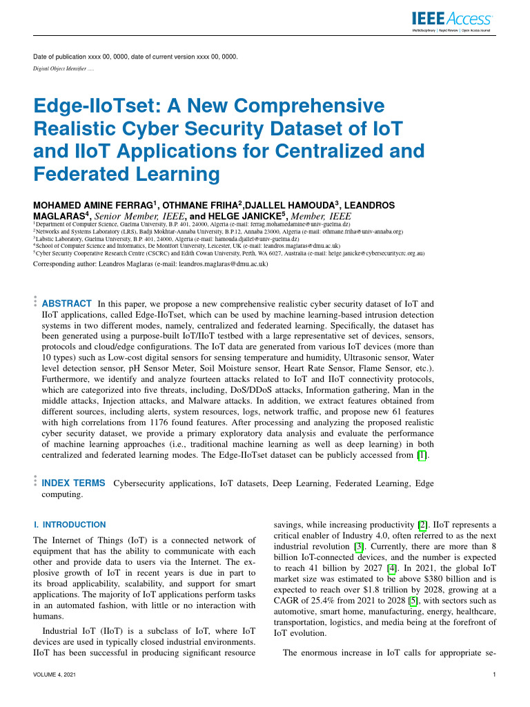 Edge-Iiotset: A New Comprehensive Realistic Cyber Security Dataset of ...