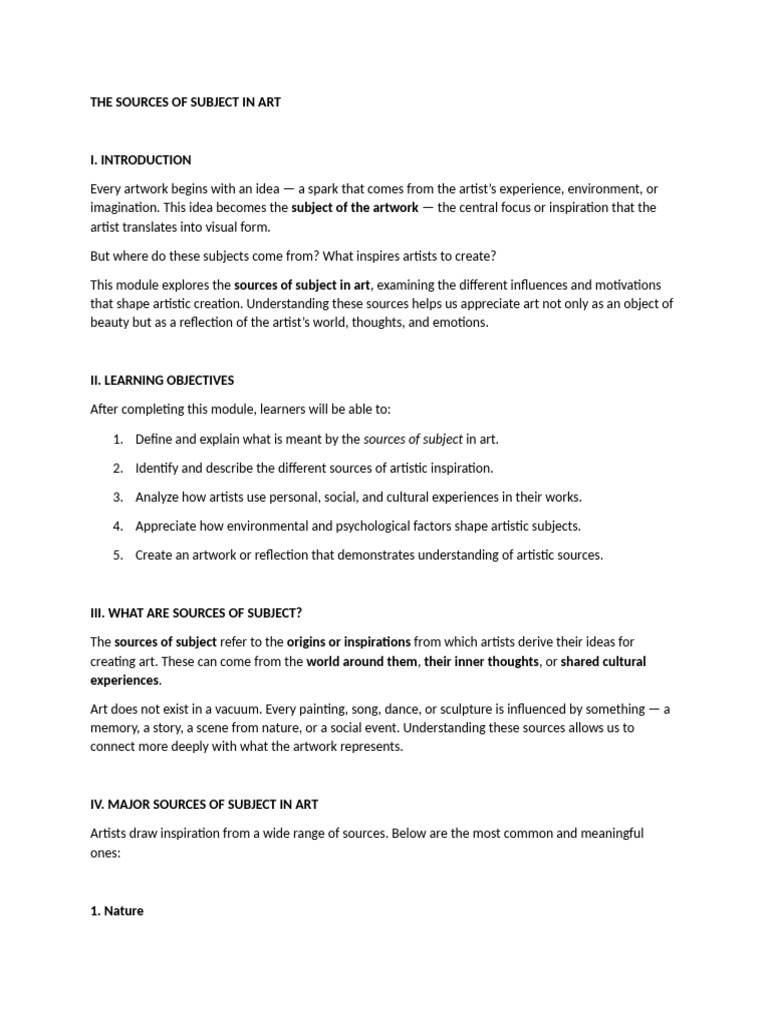 Sources of Subject in Art Explained | PDF | Imagination | Idea