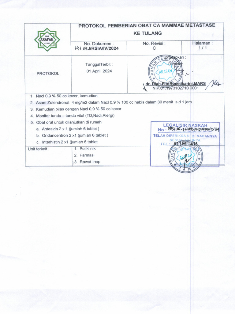 191 Protokol Pemberian Obat CA Mammae Metastase Ke Tulang | PDF