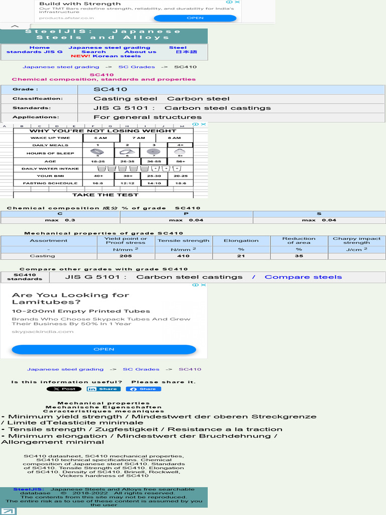 SC410 - SteelJIS - Datasheet, Chemical Composition, Standards and Properties | PDF | Steel ...