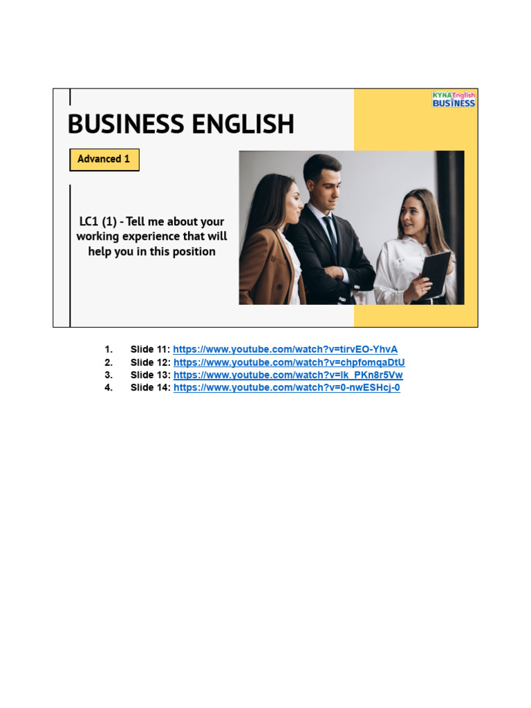 Business English: Working Experience Tips | PDF | Grammatical Tense ...