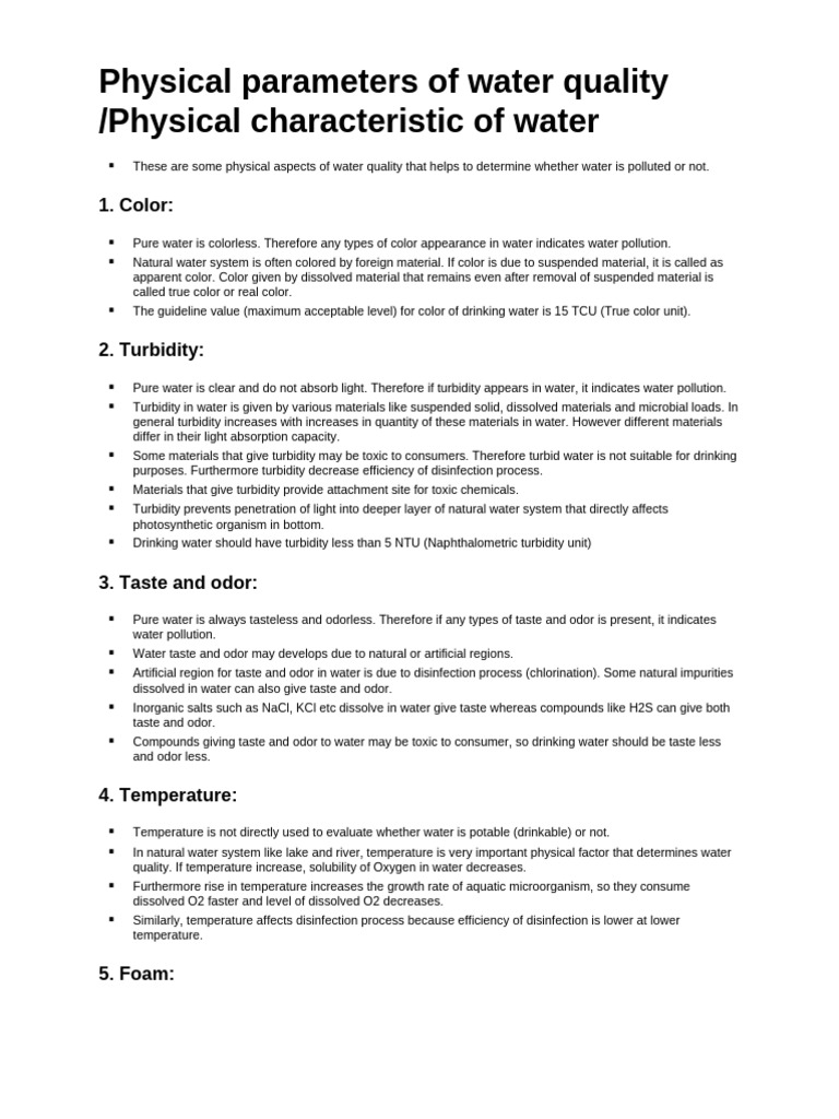 Physical Parameters of Water Quality Physical Characteristic of Water ...
