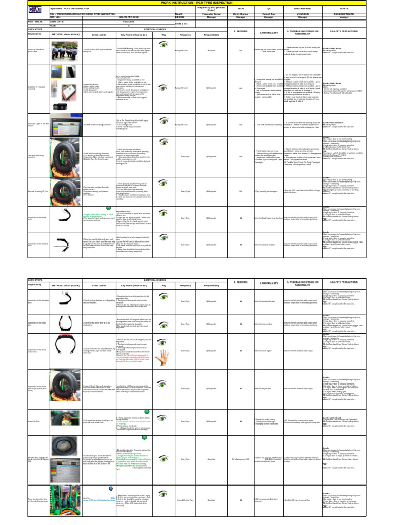 PCR Tyre Inspection Work Instruction | PDF | Tire | Personal Protective ...
