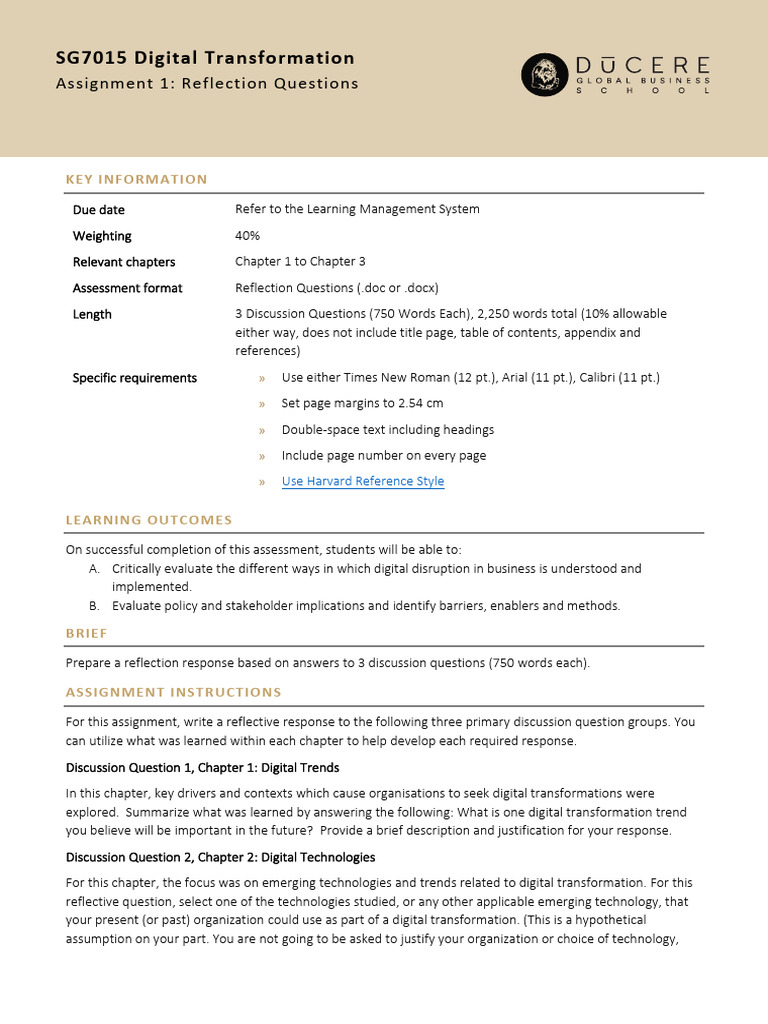 SG7015 Digital Transformation Assignment 1 of 2 v2 | PDF | Essays | Thought
