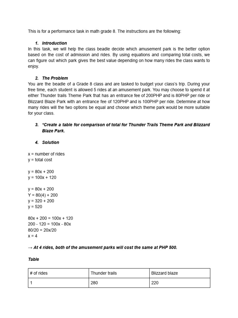 Math Performance Task | PDF