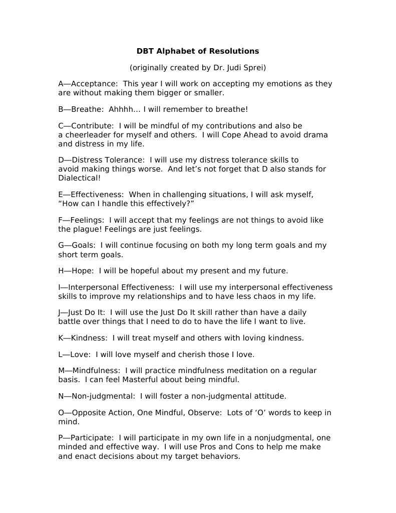 DBT Alphabet | PDF | Dialectical Behavior Therapy | Psychotherapy